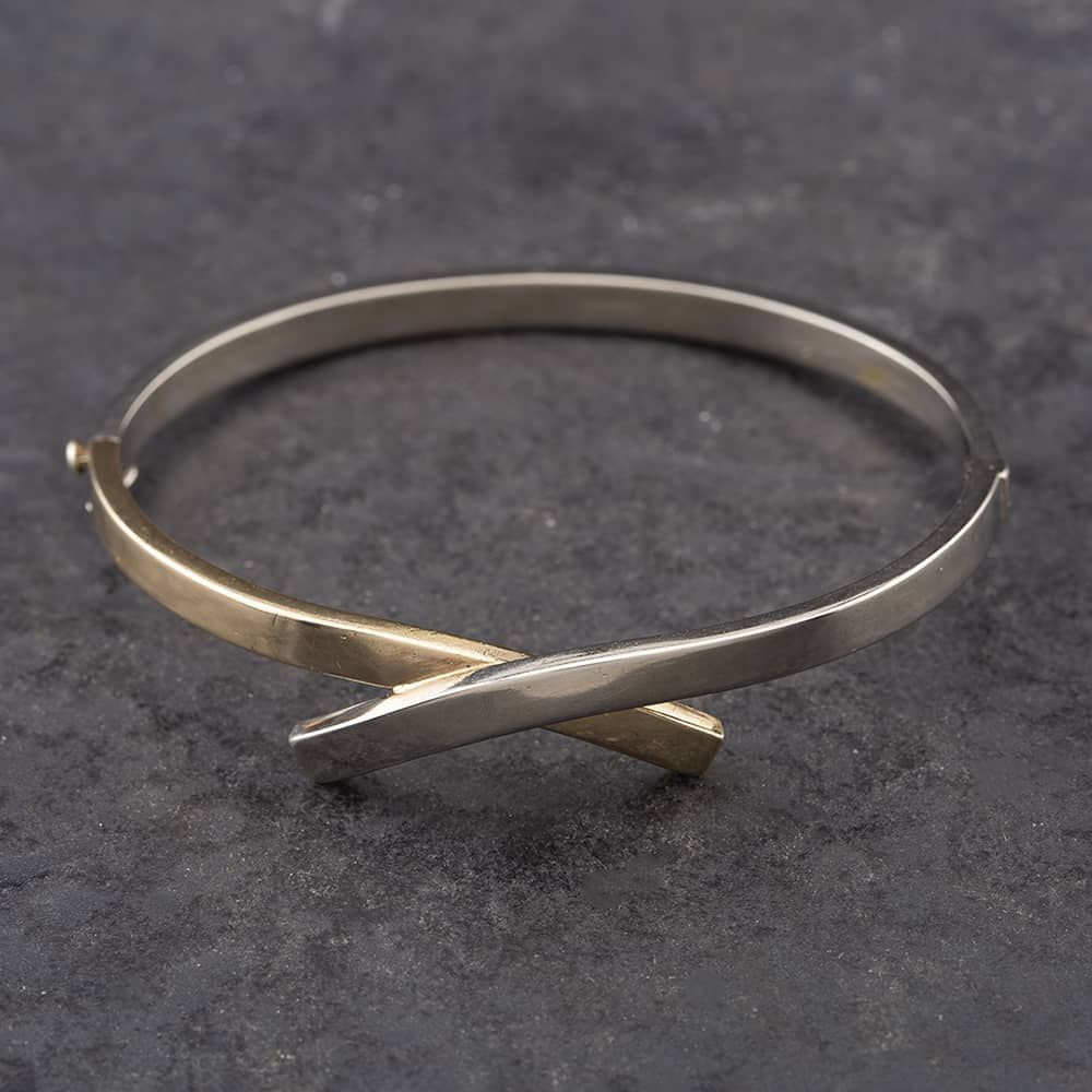 Second Hand 9ct Two Colour Gold Crossover Standard Hinged Bangle 41211143 - thbaker.co.uk