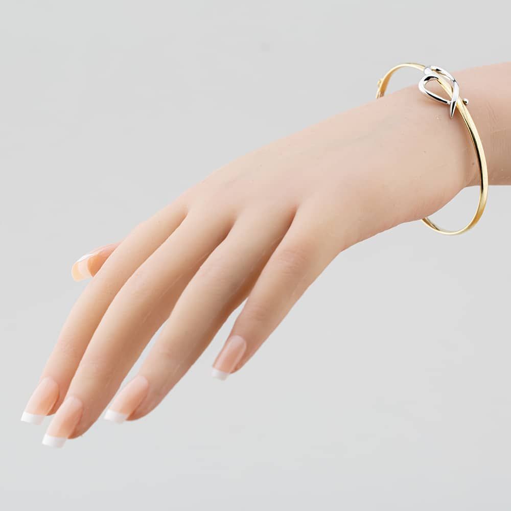 Second Hand 9ct Two Colour Gold Crossover Heart Standard Simple Bangle 41211151 - thbaker.co.uk