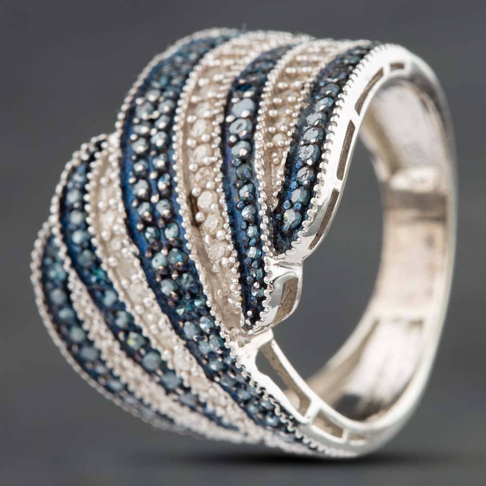 Second Hand Silver Brilliant Cut Diamond 9 Row Patterned Ring - thbaker ...