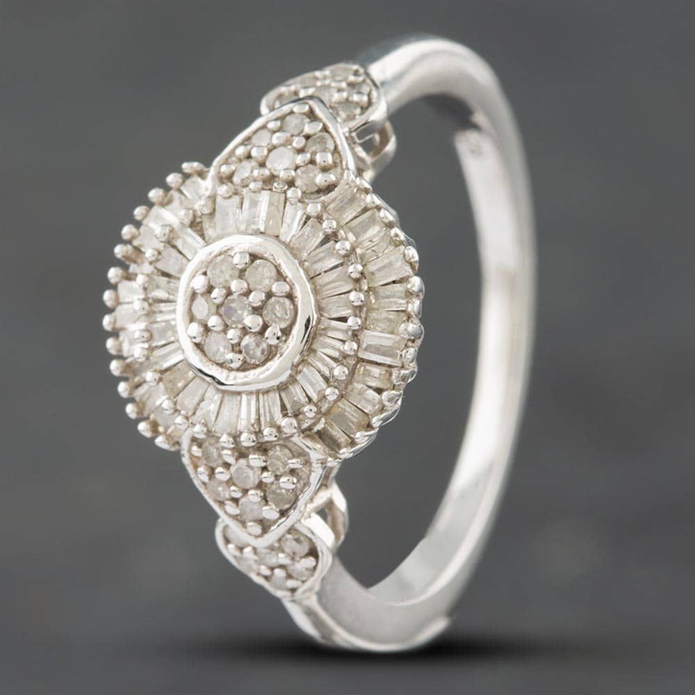 Second Hand Sterling Silver Diamond Cluster Ring - thbaker.co.uk