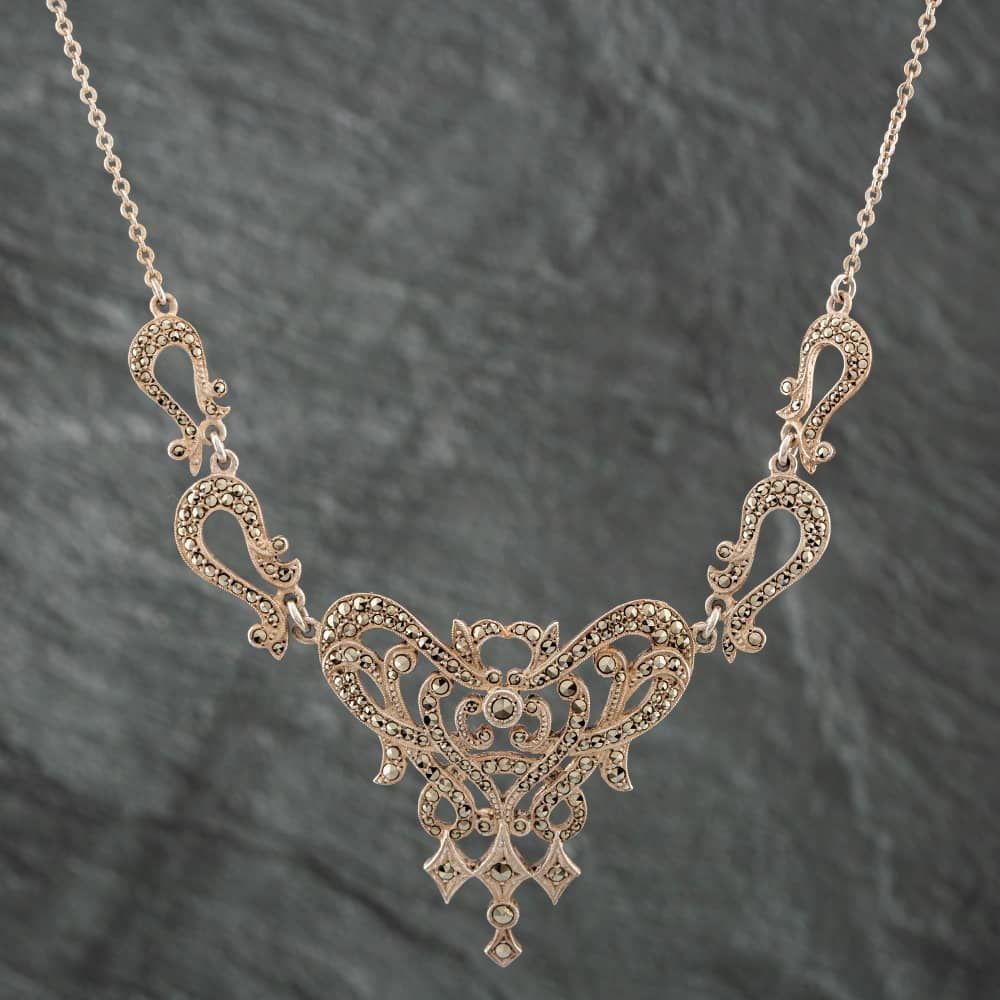 Second Hand Silver Marcasite Ornate 15 Inch Collarette Necklace ...