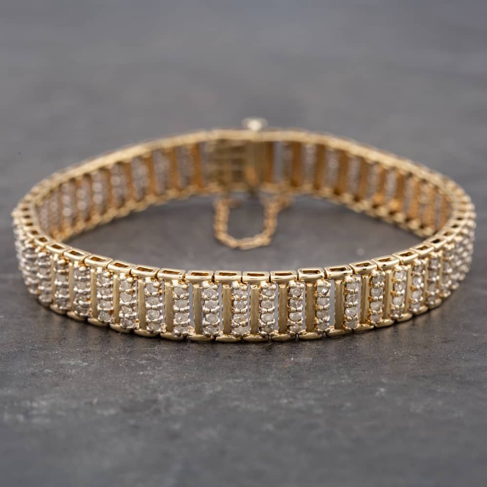 Second Hand 9ct Yellow Gold 4.25ct Brilliant Cut Diamond Four Row 7 ...