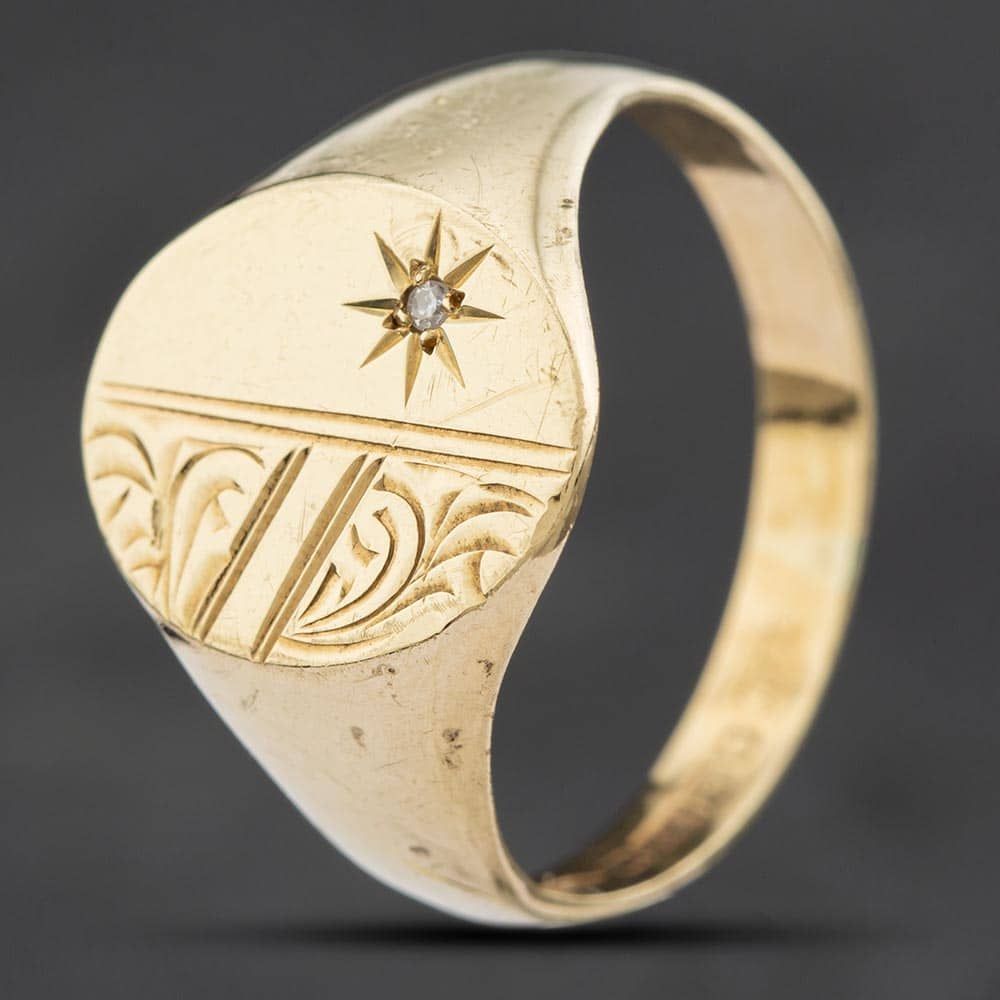 Second Hand 9ct Yellow Gold Brilliant Cut Diamond Oval Signet Ring ...