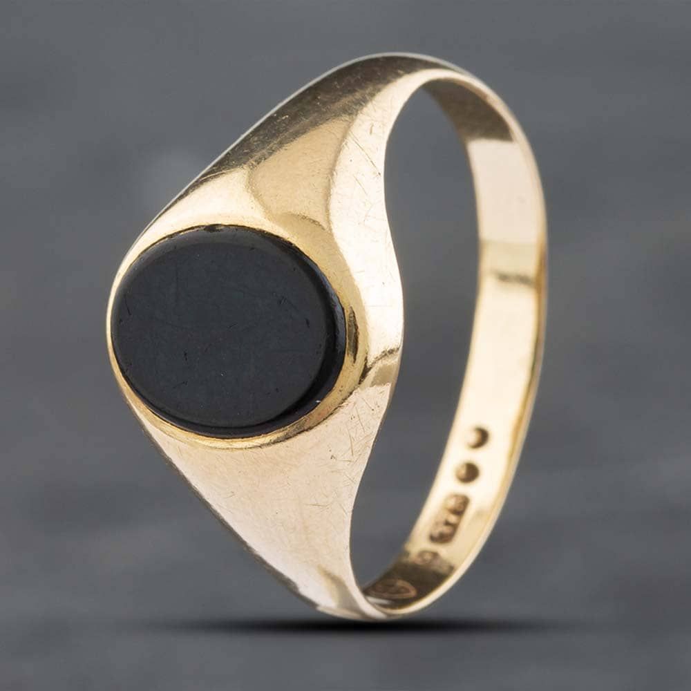 Second Hand Vintage 9ct Yellow Gold Oval Black Onyx Signet Ring ...