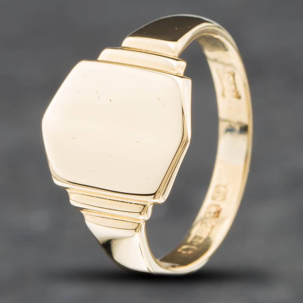 Second Hand Vintage 9ct Yellow Gold Hexagonal Signet Ring 41341219 ...