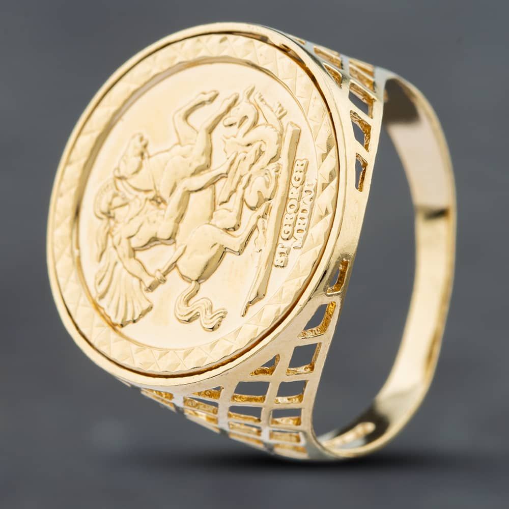 Second Hand 9ct Yellow Gold St George Coin Ring 41341269 - thbaker.co.uk