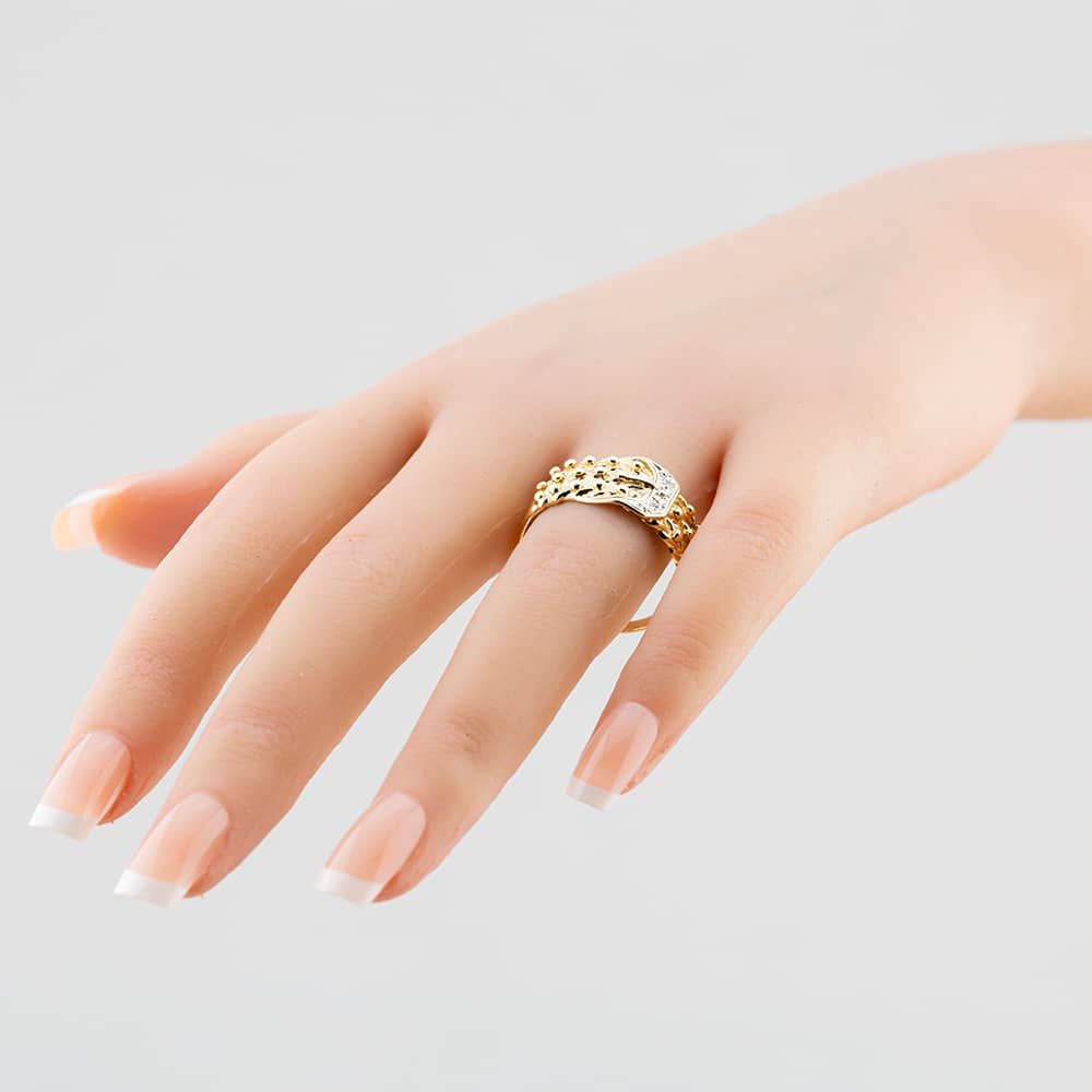 Second Hand 9ct Yellow Gold Diamond 3 Row Keeper Buckle Ring 41341382 ...