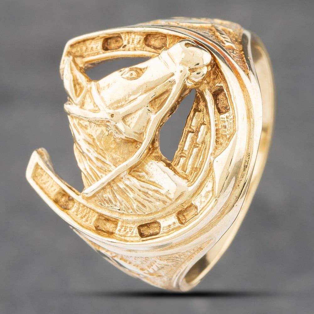 Second Hand 9ct Yellow Gold Horses Head Signet Ring 41341469 - thbaker ...