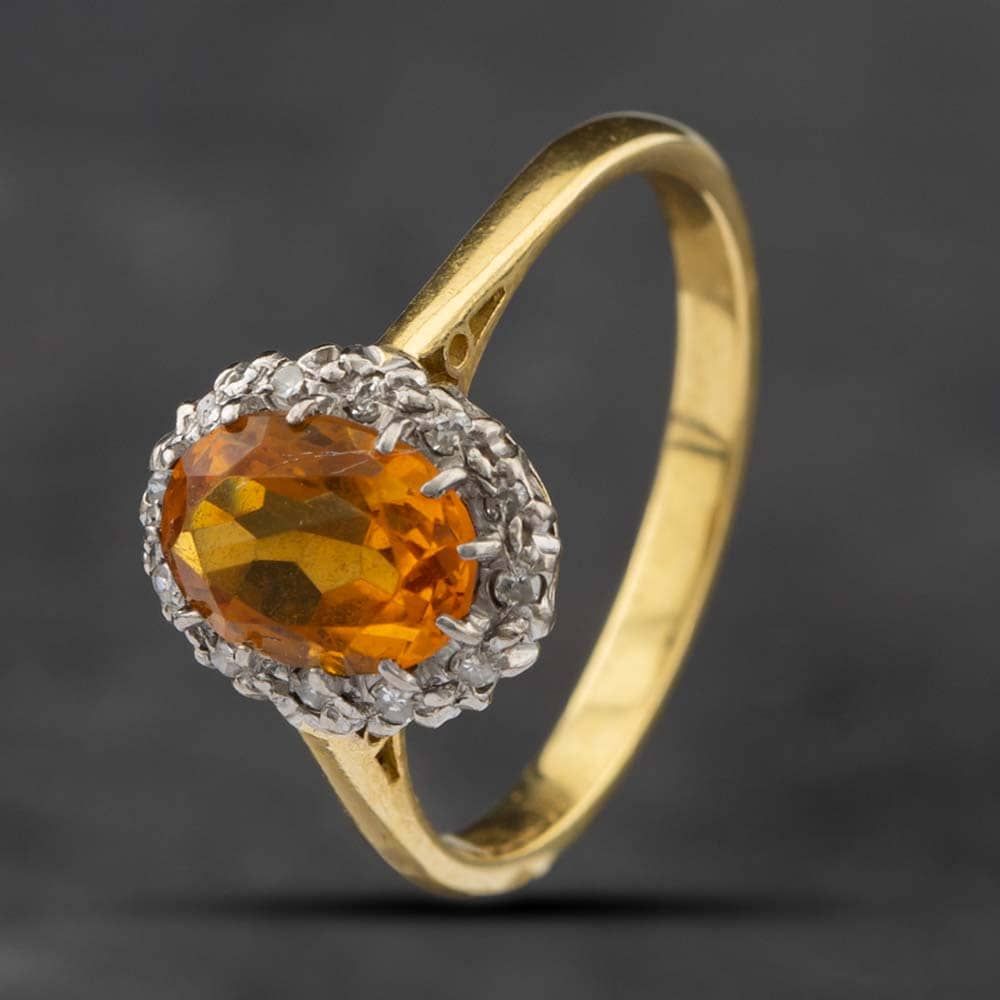 Second Hand 18ct Yellow Gold Oval Cut Citrine & Single Cut Diamond Oval ...