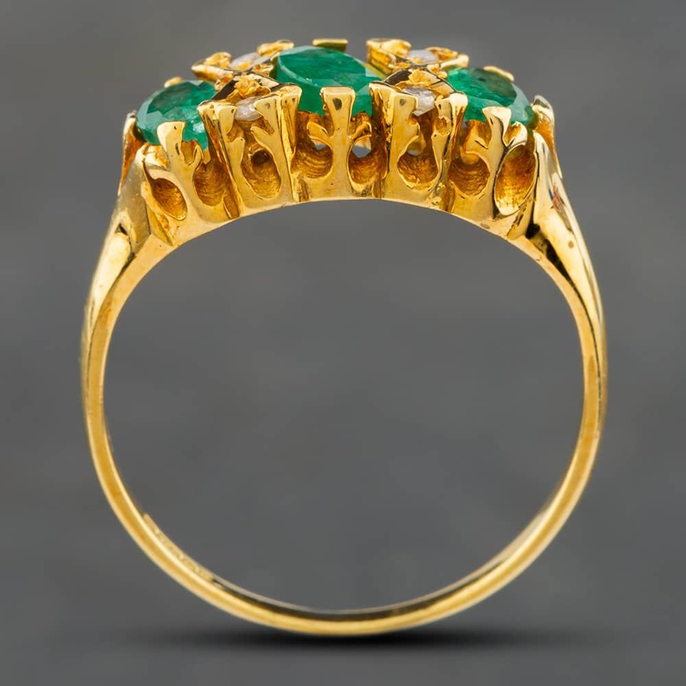 Second Hand 18ct Yellow Gold Emerald & Single Cut Diamond Seven Stone ...