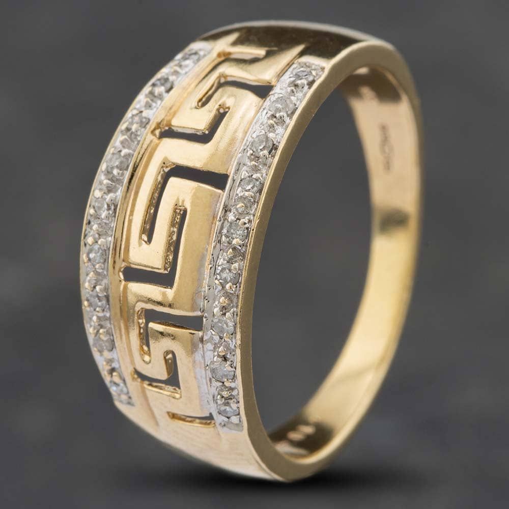 Second Hand 9ct Yellow Gold Single Cut Diamond Greek Key Design Dress ...