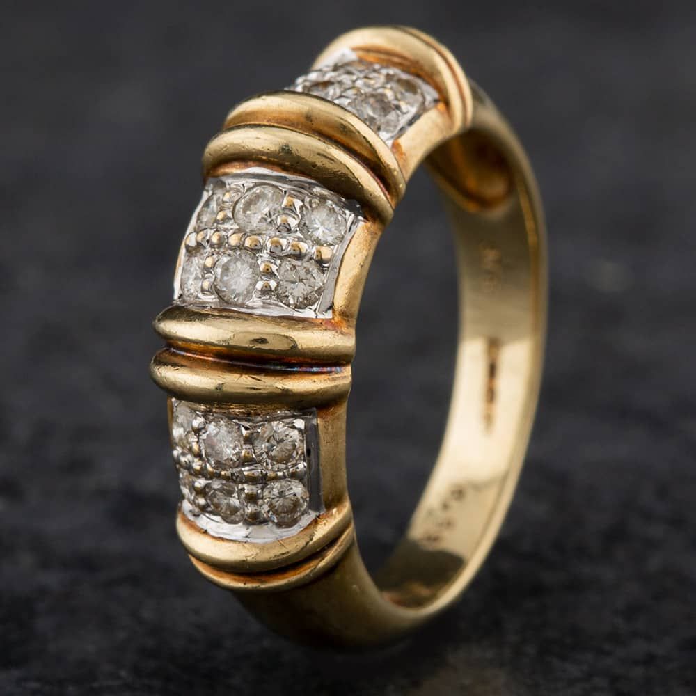 Second Hand 9ct Yellow Gold 0.53ct Diamond Three Row Ring 4138914 ...