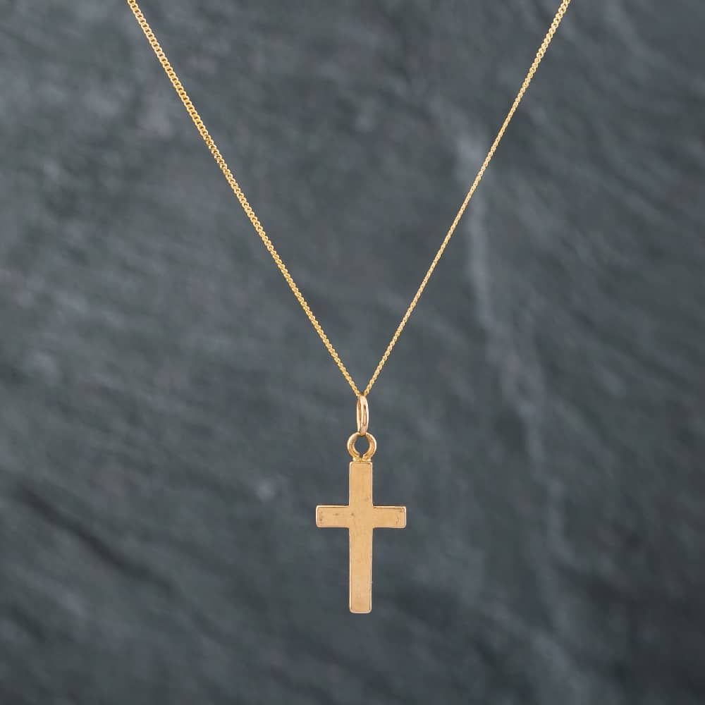 Second Hand 9ct Yellow Gold Cross & 18 Inch Curb Chain 4139001150 ...
