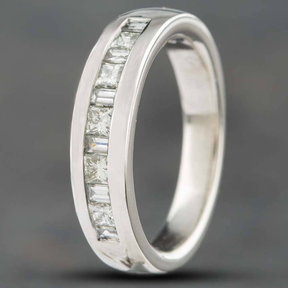 Second Hand Platinum Princess & Emerald Cut Diamond Half Eternity Ring ...