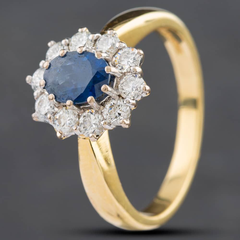 Second Hand 18ct Gold Sapphire & 0.50ct Diamond Oval Cluster Ring ...