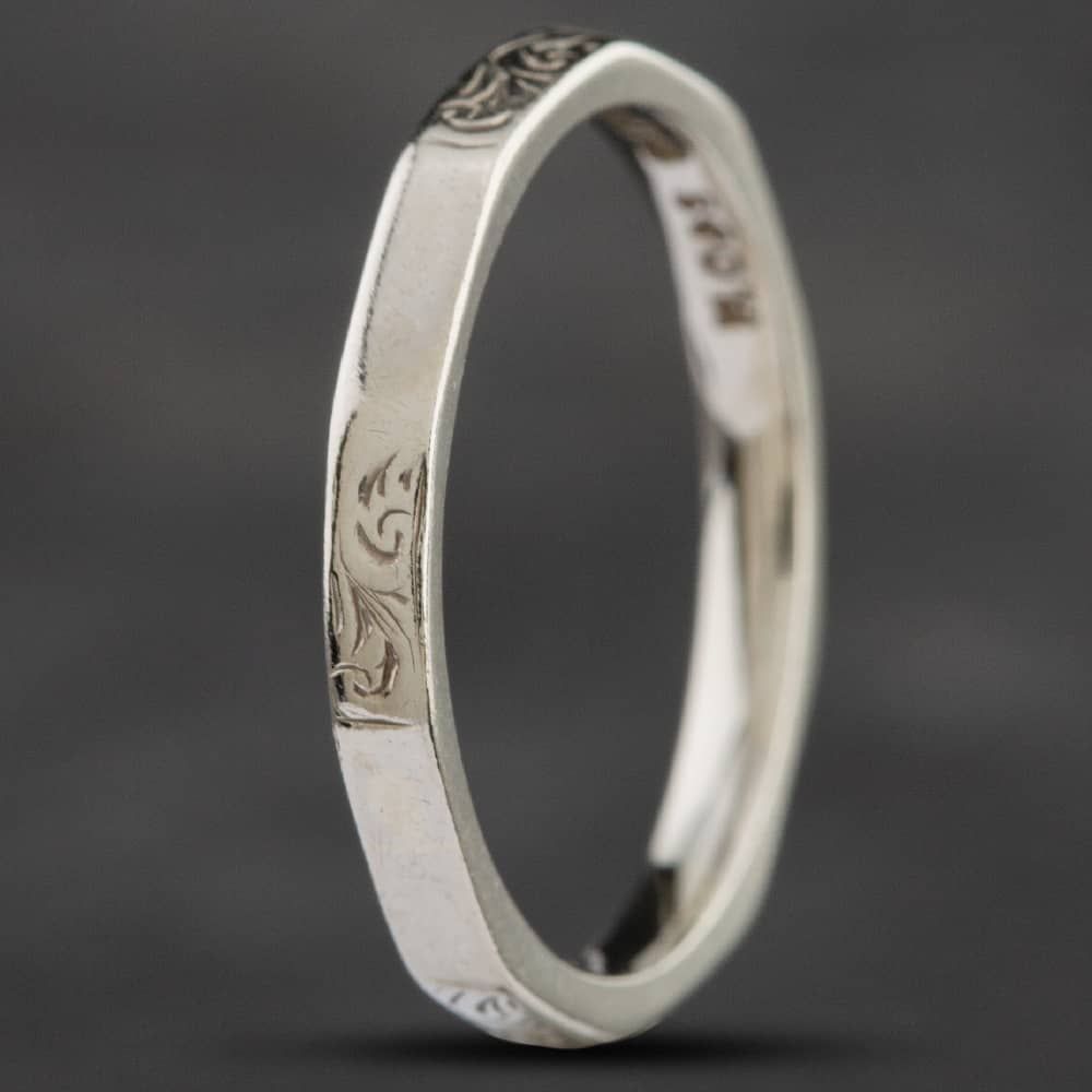Second Hand 18ct White Gold Engraved 2mm Patterned Wedding Ring ...