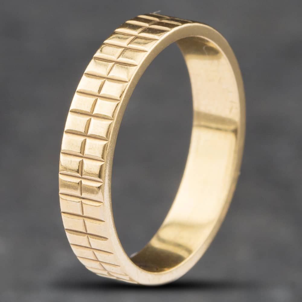 Second Hand Vintage 9ct Yellow Gold 3.8mm Patterned Wedding Ring ...