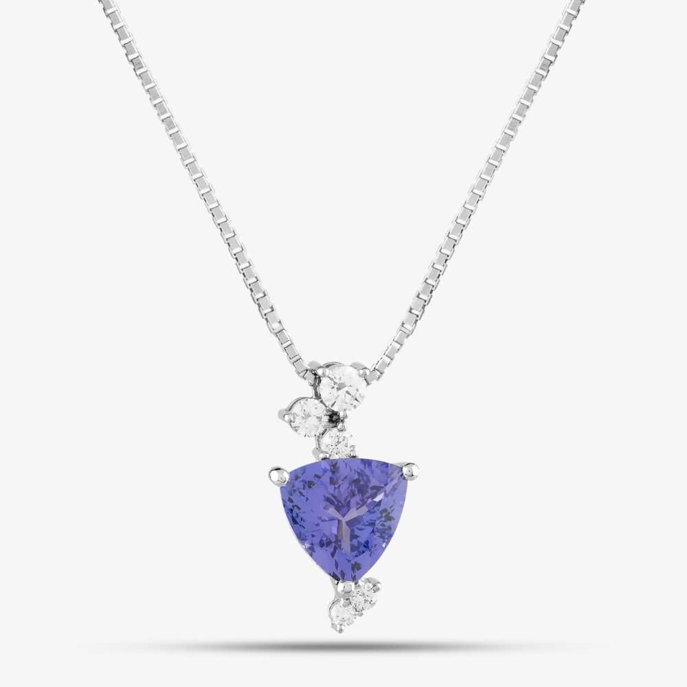Second Hand Platinum 2.67ct Tanzanite & 0.30ct Brilliant Cut Diamond Pendant & 18 Inch Box Chain ...