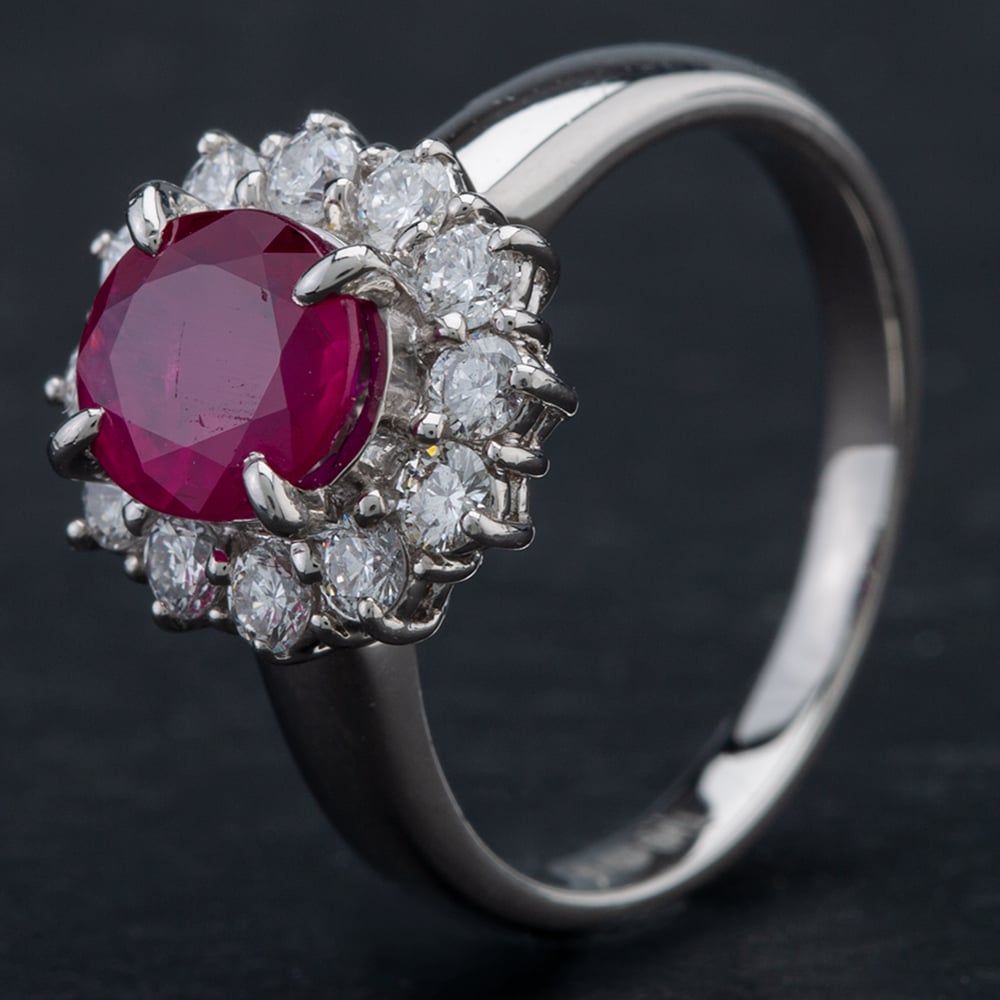 Second Hand Platinum Ruby Brilliant Diamond Cluster Ring 4335156 ...