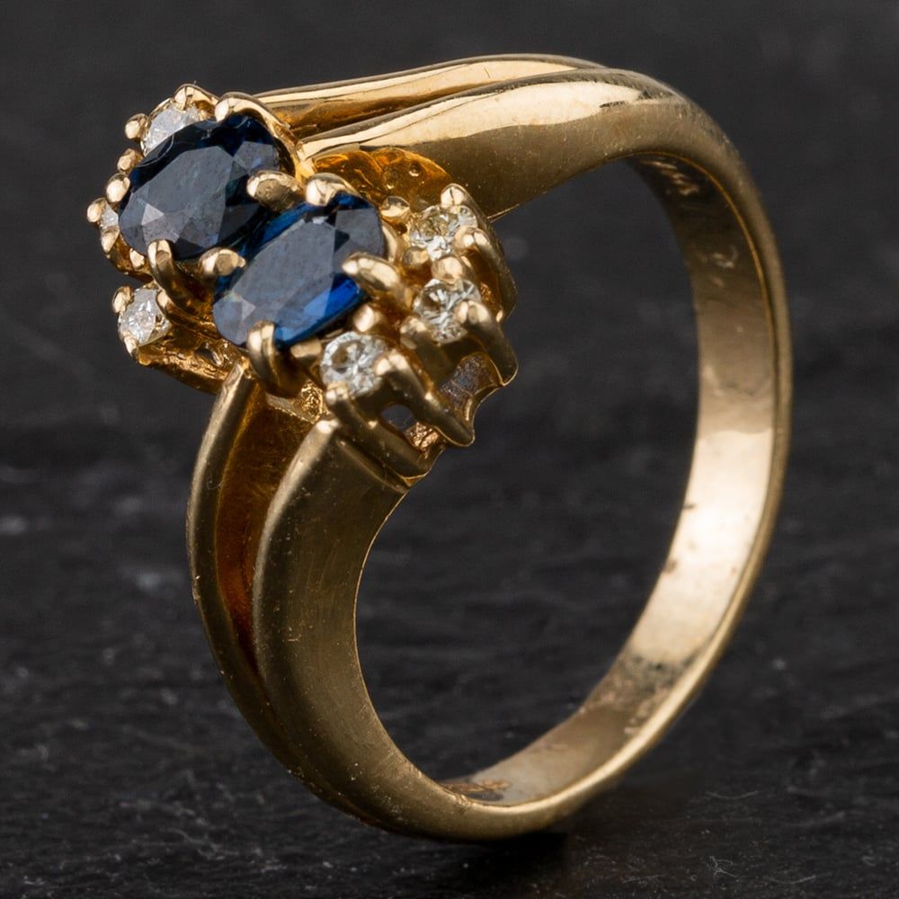 Second Hand 14ct Gold Diamond and Sapphire Double Cluster Ring ...