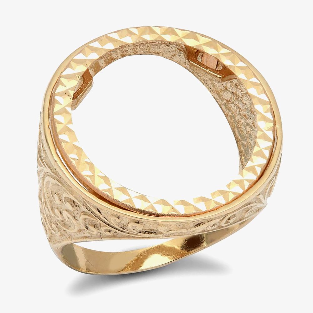 9ct Yellow Gold Engraved Victorian Sovereign Ring Mount - thbaker.co.uk
