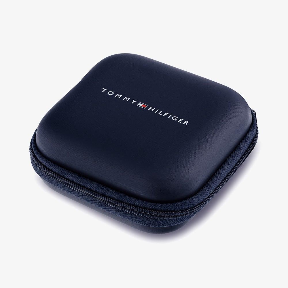 Tommy Hilfiger 2790294 Mens Navy Leather Logo Bracelet - thbaker.co.uk